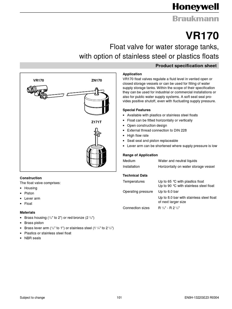 Float Valve Data Sheet | PDF