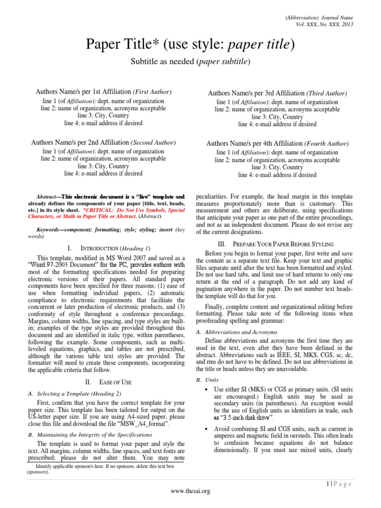 Sai Paper Format | PDF