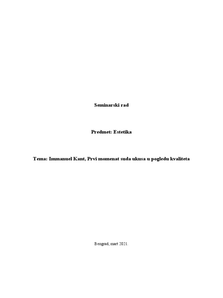 Seminarski Rad Kant Prvi Momenat Suda Ukusa | PDF Seminarski Rad Kant Prvi Momenat Suda Ukusa | PDF