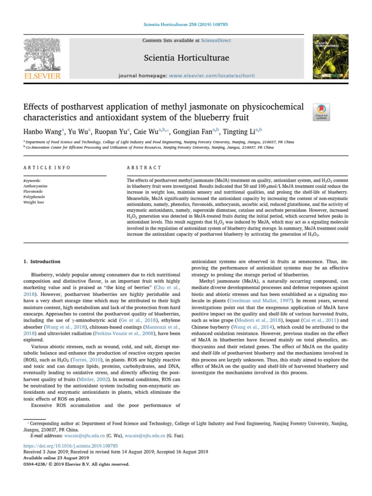 Effects of Postharvest Application of Methyl Jasmonate On Physicochemical Characteristics and ...