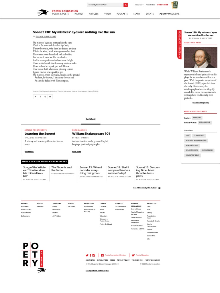 04 Sonnet 130 My Mistress Eyes Are Nothing Like Poetry Foundation