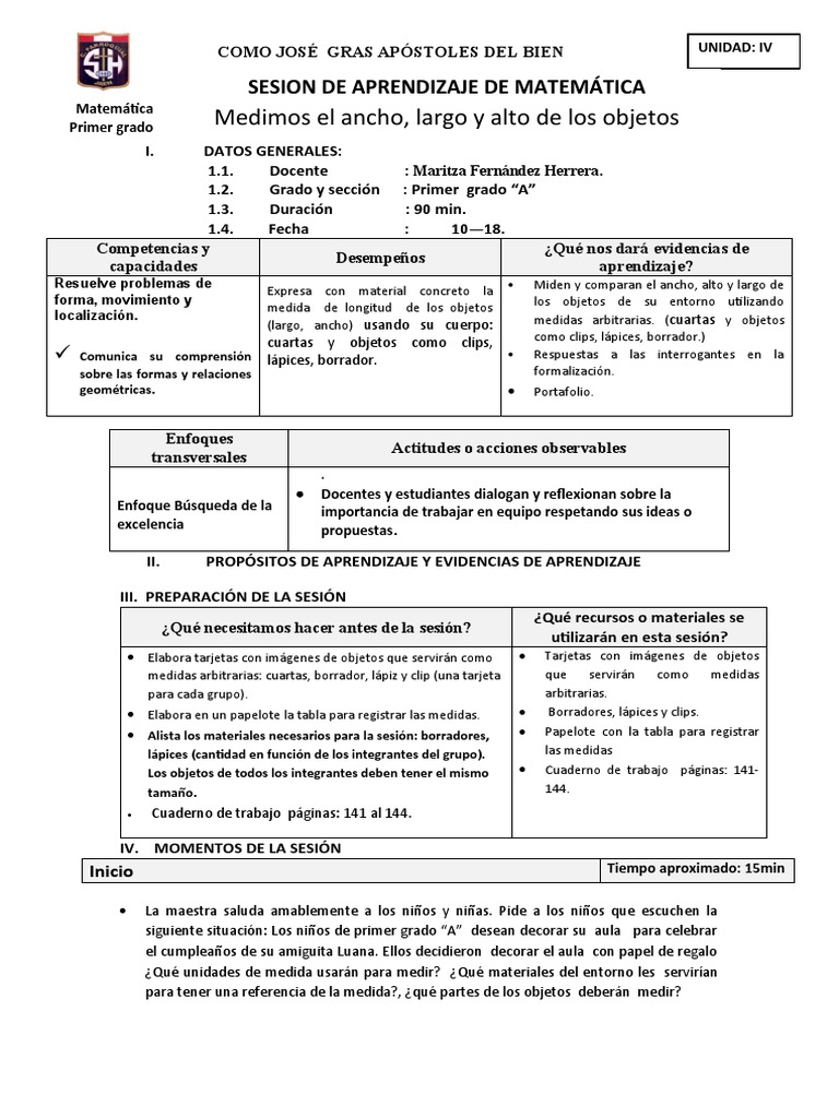 Medición de Largo, Ancho y Alto en Clase | PDF | Aprendizaje