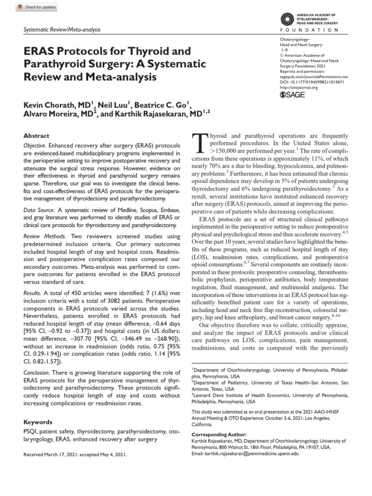 ERAS Benefits in Thyroid Surgery | PDF | Surgery | Systematic Review