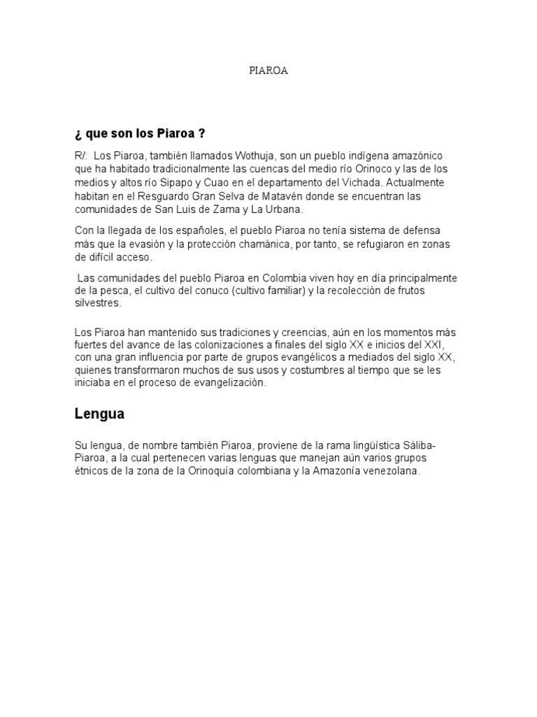 Cultura y Tradiciones del Pueblo Piaroa | PDF