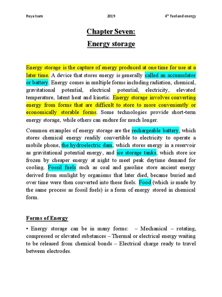 Chapter Seven: Energy Storage | Download Free PDF | Energy Storage | Rechargeable Battery