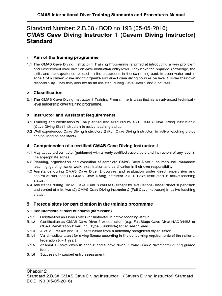 004158-1-2.B.38.CMAS - CaveDivingInstructor 1 en | PDF | Scuba Diving | Underwater Diving Procedures