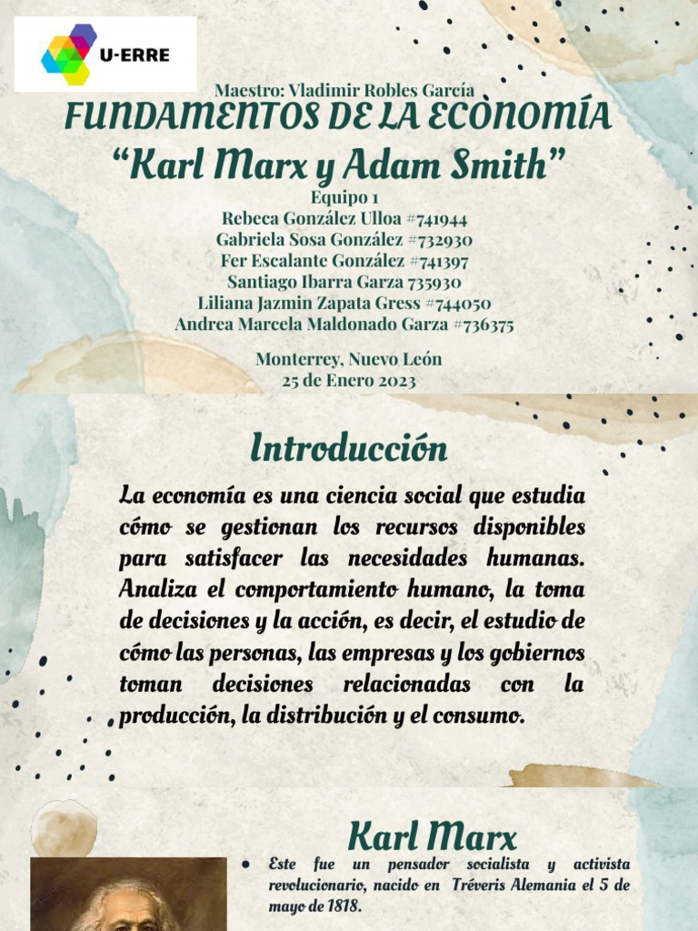 Karl Marx y Adam Smith - Equipo 1 | PDF | Karl Marx | Adam Smith