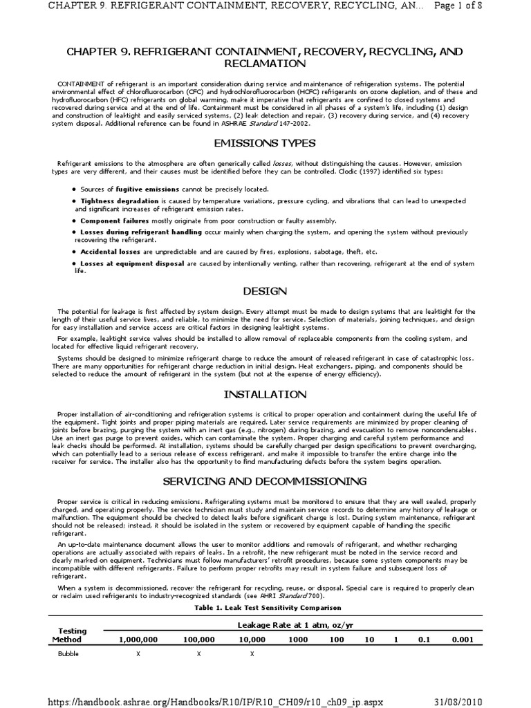 Chapter 9 Refrigerant Containment Recovery Recycling and Reclamation ...
