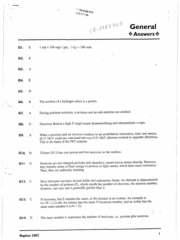 Raphex 2002 Exam Answers | PDF
