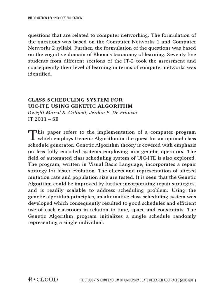 Class Scheduling System For Uic-Ite Using Genetic Algorithm: Dwight ...