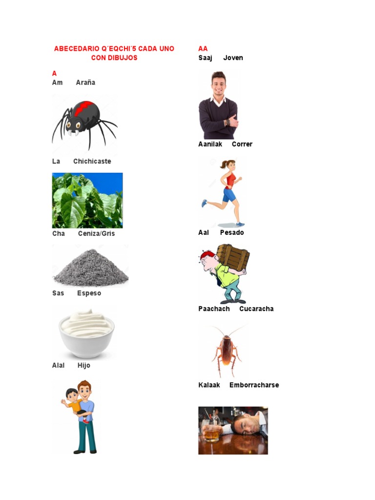 Alfabeto Qeqchi 5 Cada Uno Con Dibujos | PDF | Industria de alimentos