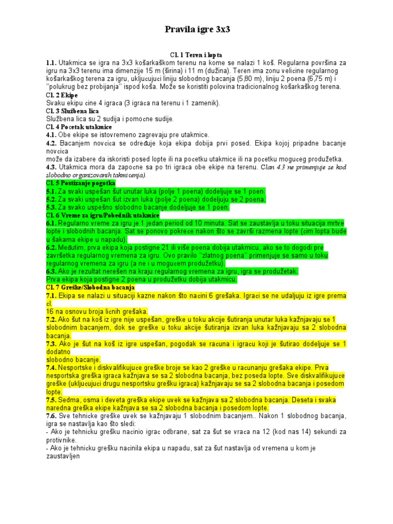 Pravila Igre 3x3 Za Radničke Sportske Igre | PDF
