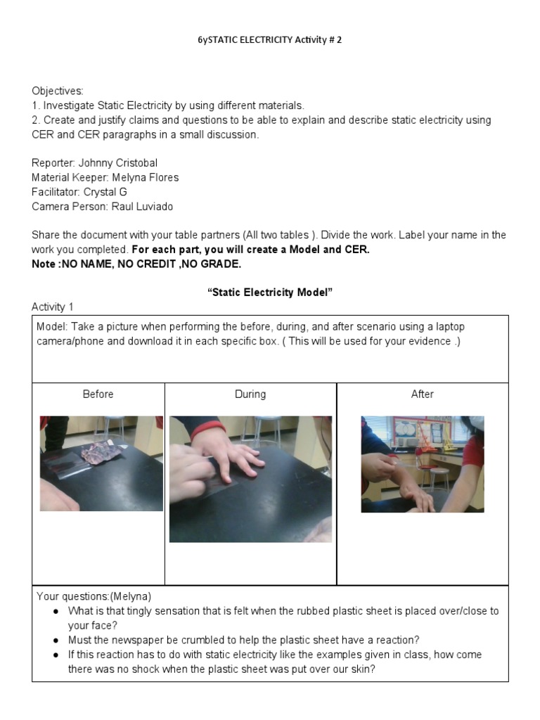 Static Electricity Investigation Activities | PDF