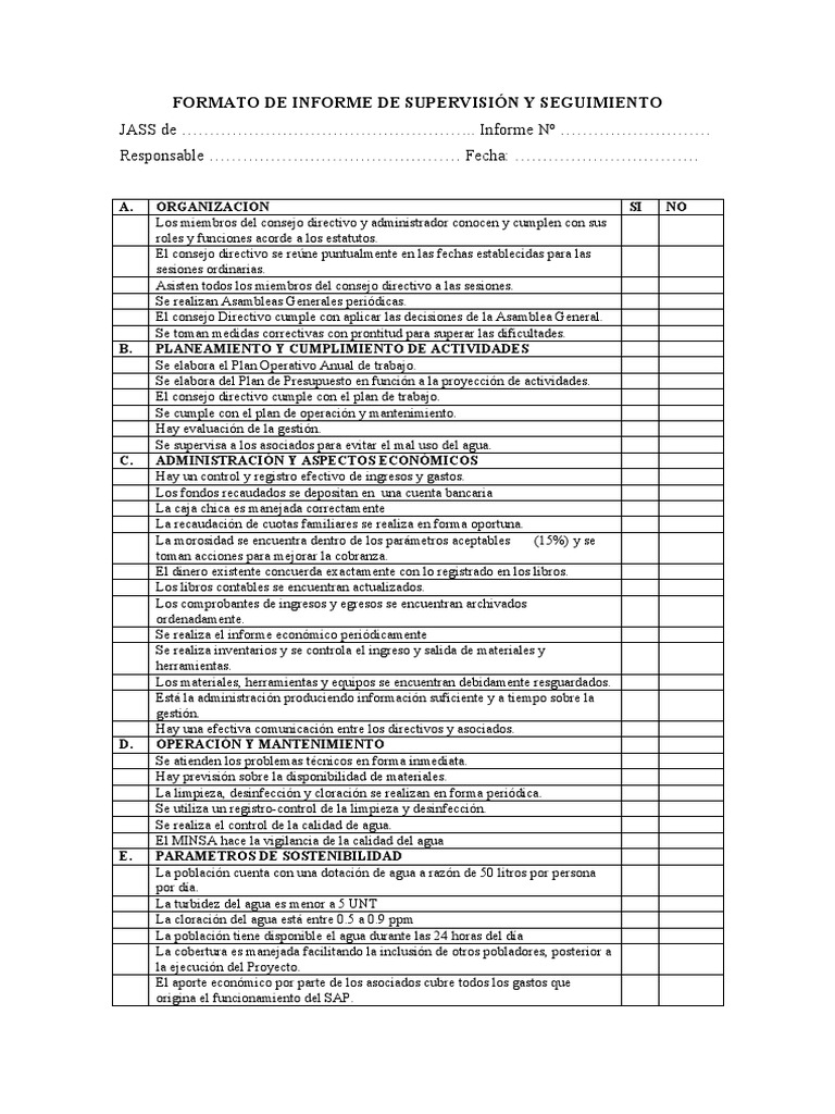 Formato de Informe de Supervisión y Seguimiento | PDF