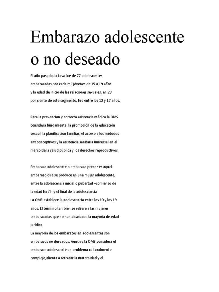Embarazo Adolescente o No Deseado | PDF | Embarazo en la adolescencia | Familia