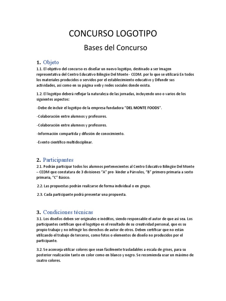 Ejemplo de Como Elaborar Las Bases de Concurso de Logotipos | PDF Ejemplo de Como Elaborar Las Bases de Concurso de Logotipos | PDF