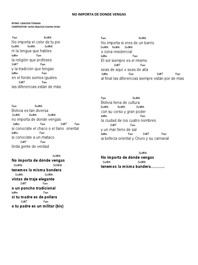 No Importa de Donde Venga Acordes | PDF