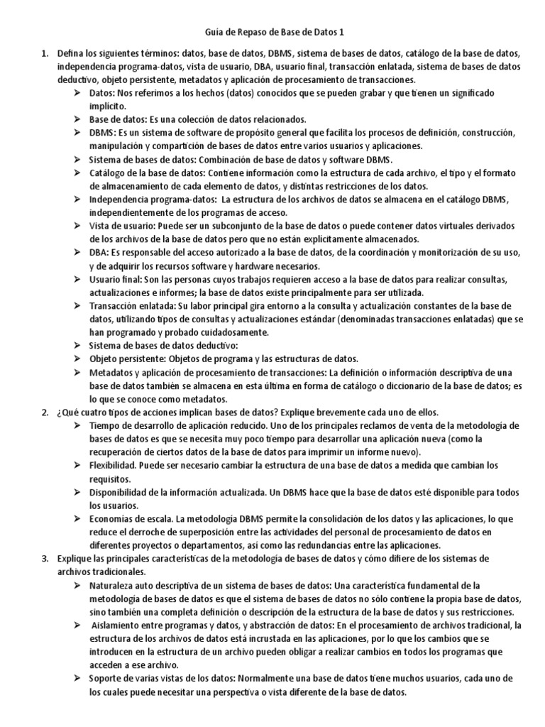 Cuestionario Base de Datos | PDF | Tecnología