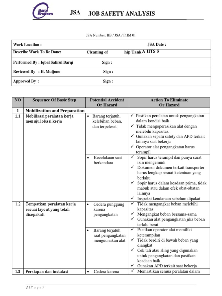 JSA Cleaning AHS Tanki | PDF