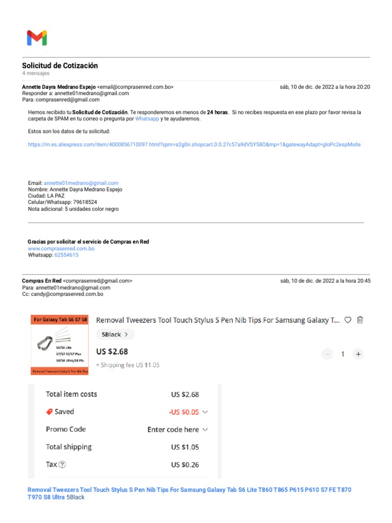 Gmail - Solicitud de Cotización | PDF