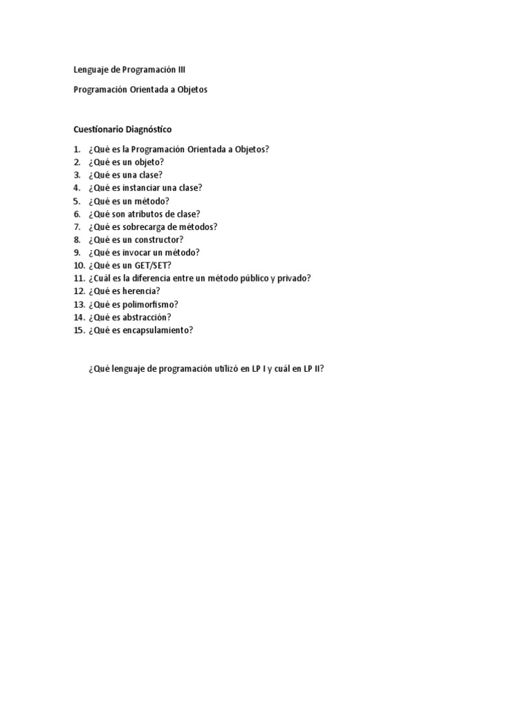 Examen Diagnóstico - Lenguaje de Programación III | PDF