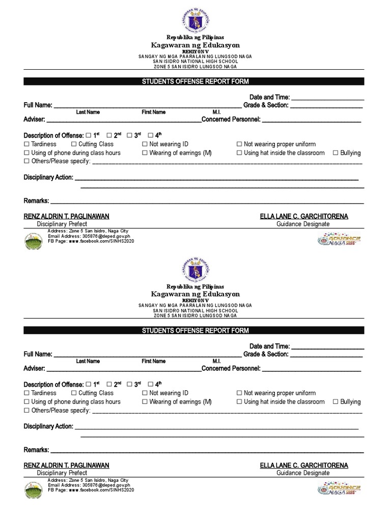 students offense form | PDF