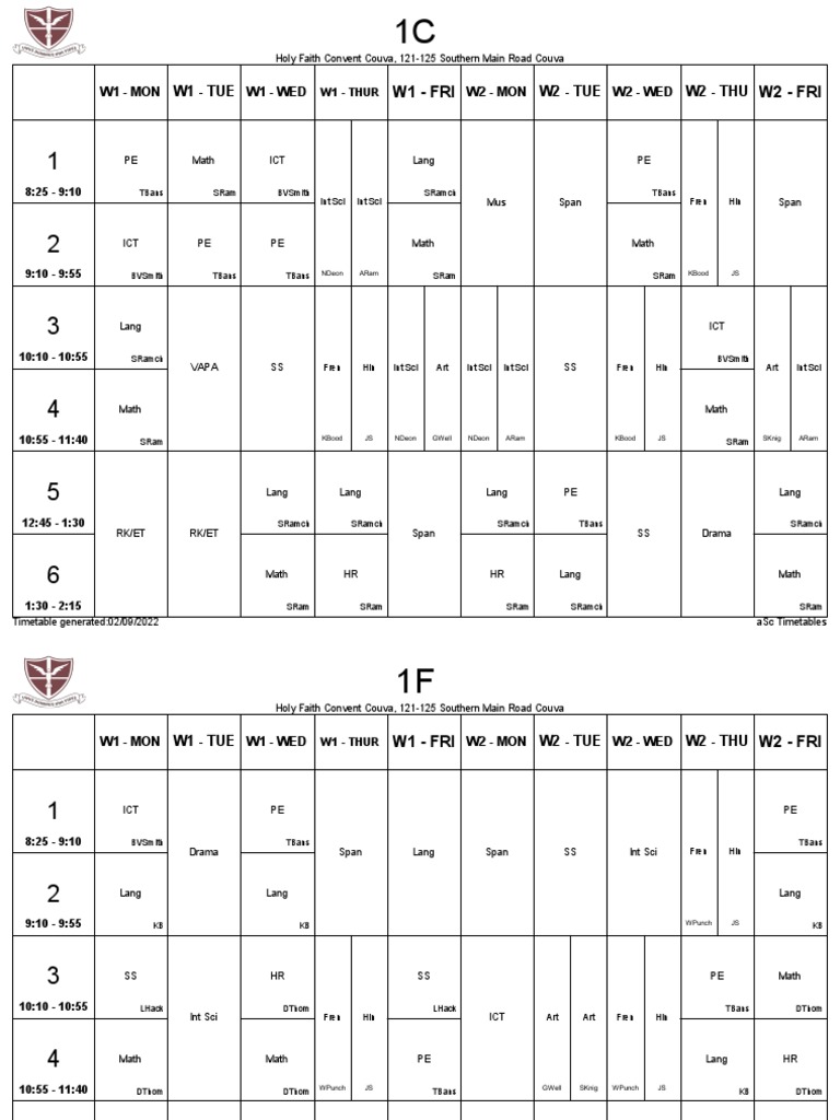 2022-2023 Class Timetables 20220902 | PDF