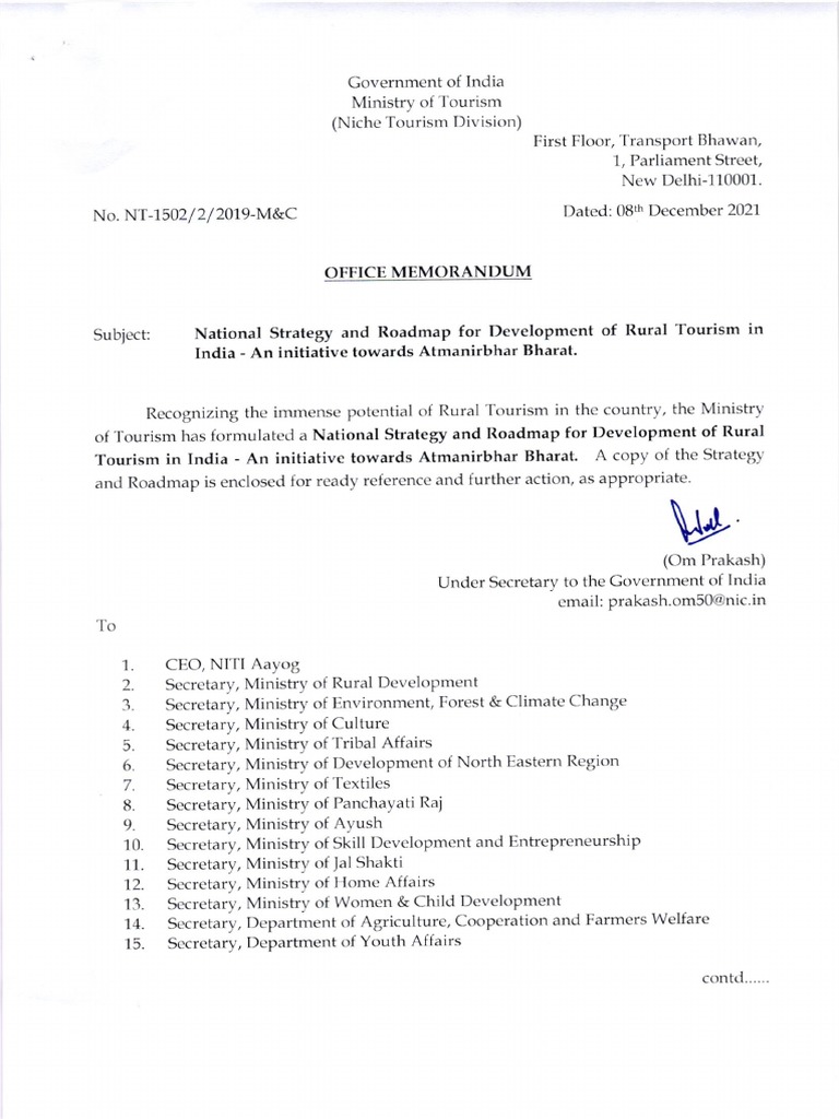 National Strategy and Roadmap For Development of Rural Tourism in India ...