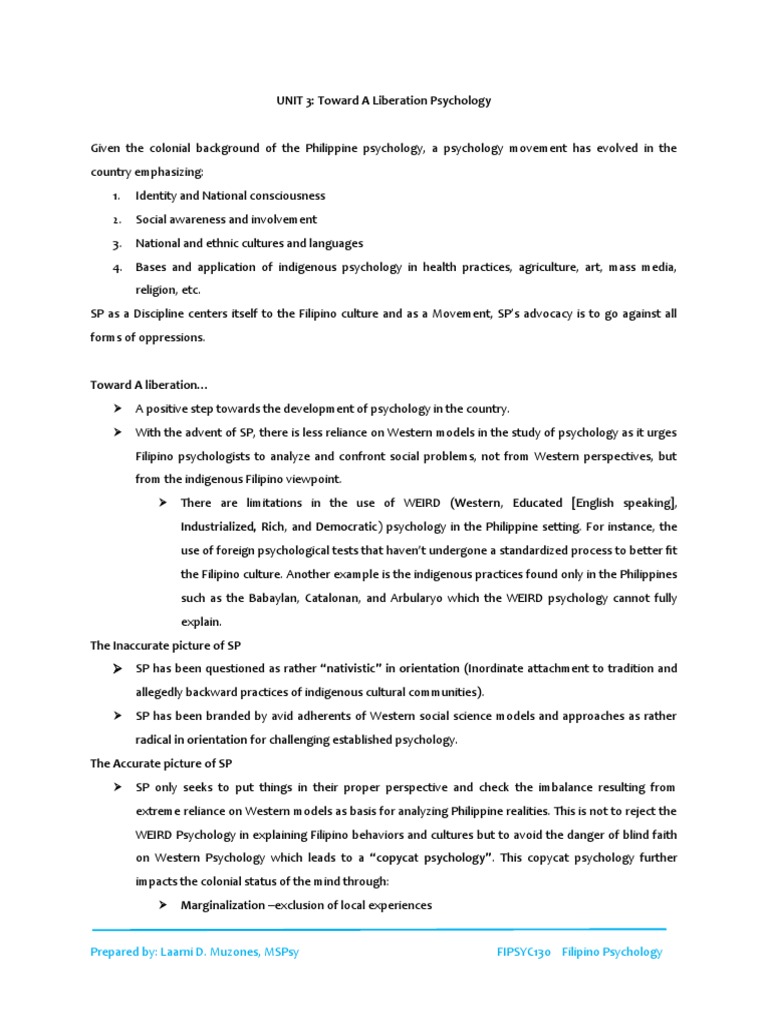Unit 2 - Toward A Liberation Psychology | PDF | Psychology | Cognitive ...