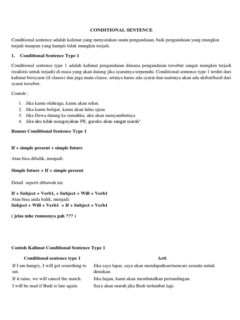 Rumus dan Contoh Kalimat Conditional | PDF