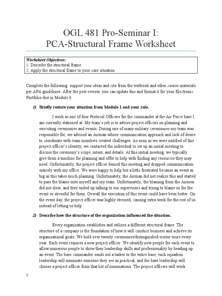 Pca Structural Frame Worksheet 2 | PDF | Leadership | Communication