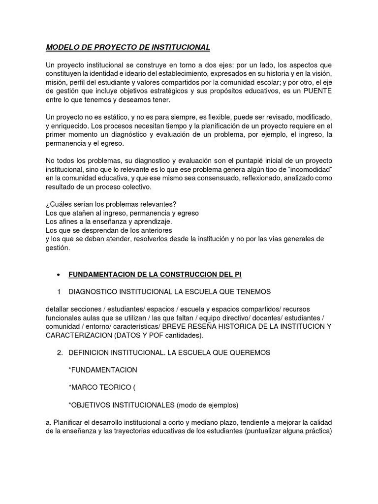 MODELO DE PROYECTO DE INSTITUCIONAL - DEJAyAM | PDF | Evaluación | Enseñando