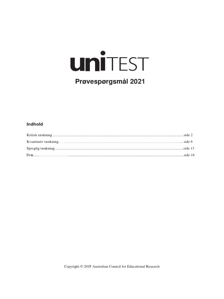 UniTEST D Sample Questions 2021 Danish | PDF