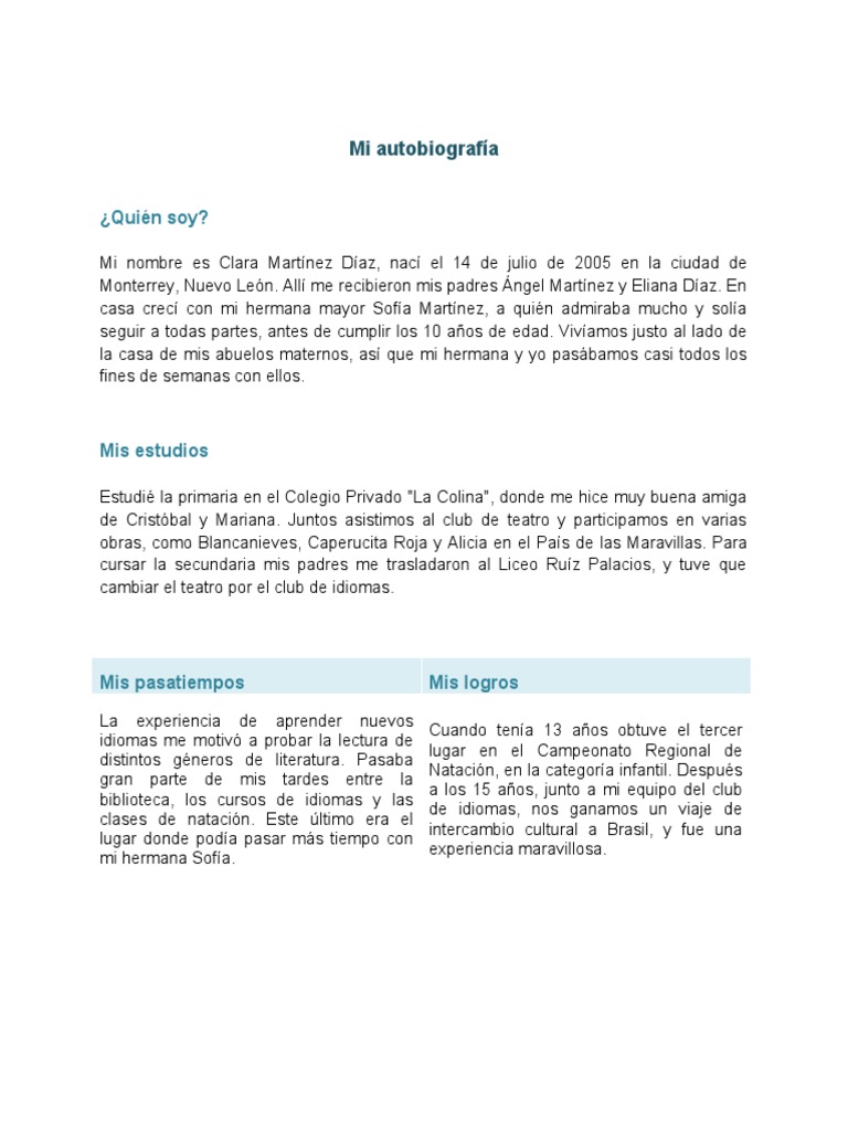 Ejemplo de Autobiografia en Word | PDF
