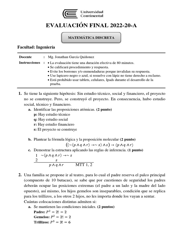Examen Final A-Solucionario | PDF | Matemáticas