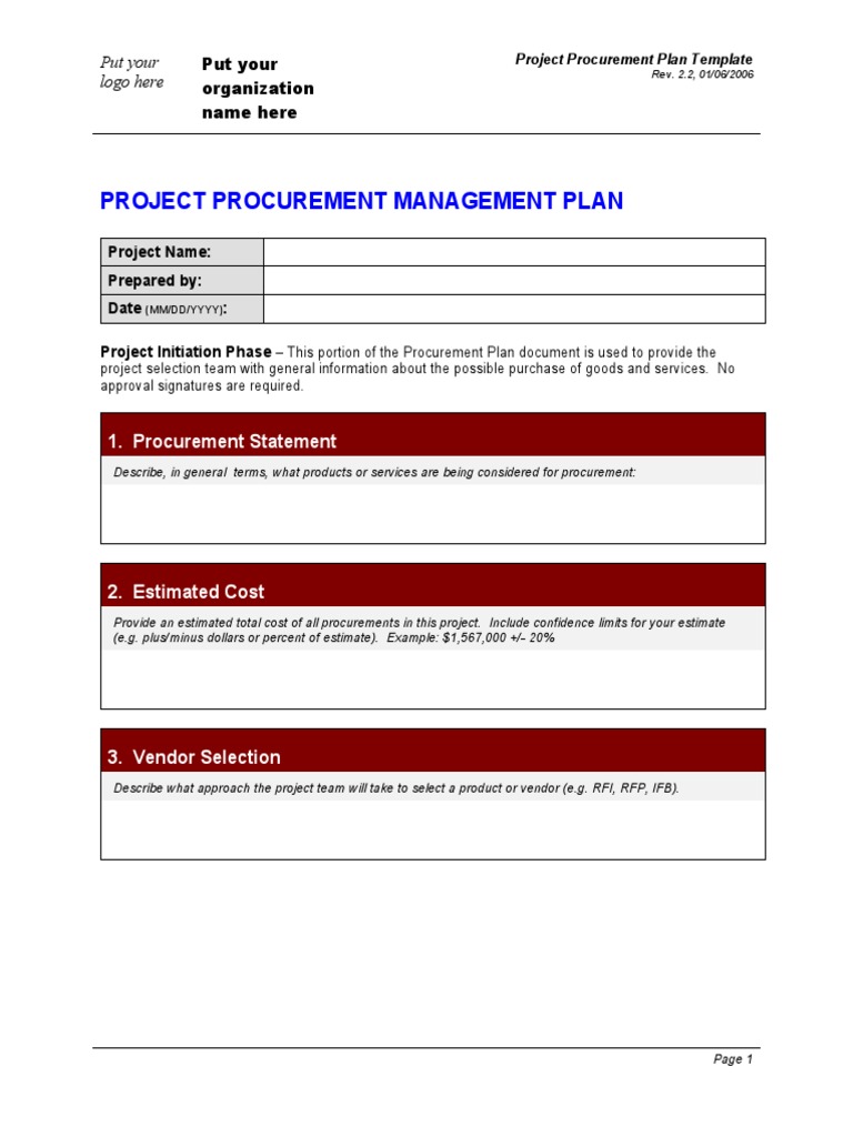Procurement Plan Template | PDF | Procurement | Request For Proposal