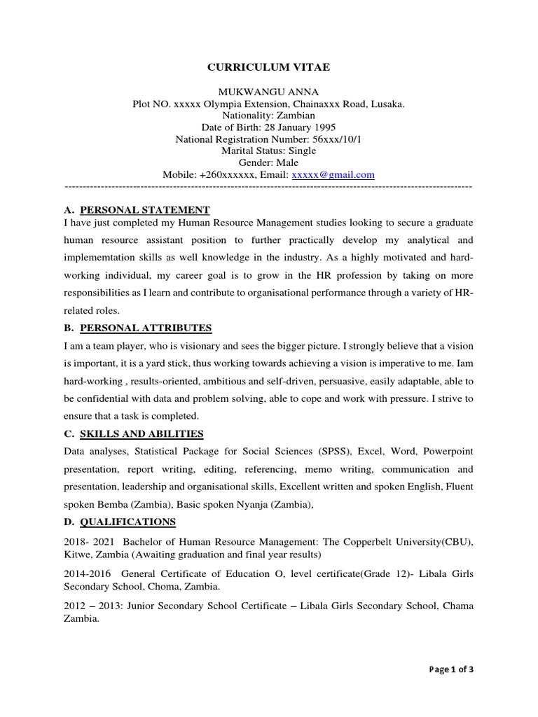 2022 September 10 PaulXXX MUKxxxx CV Example | PDF | Zambia | Data Analysis
