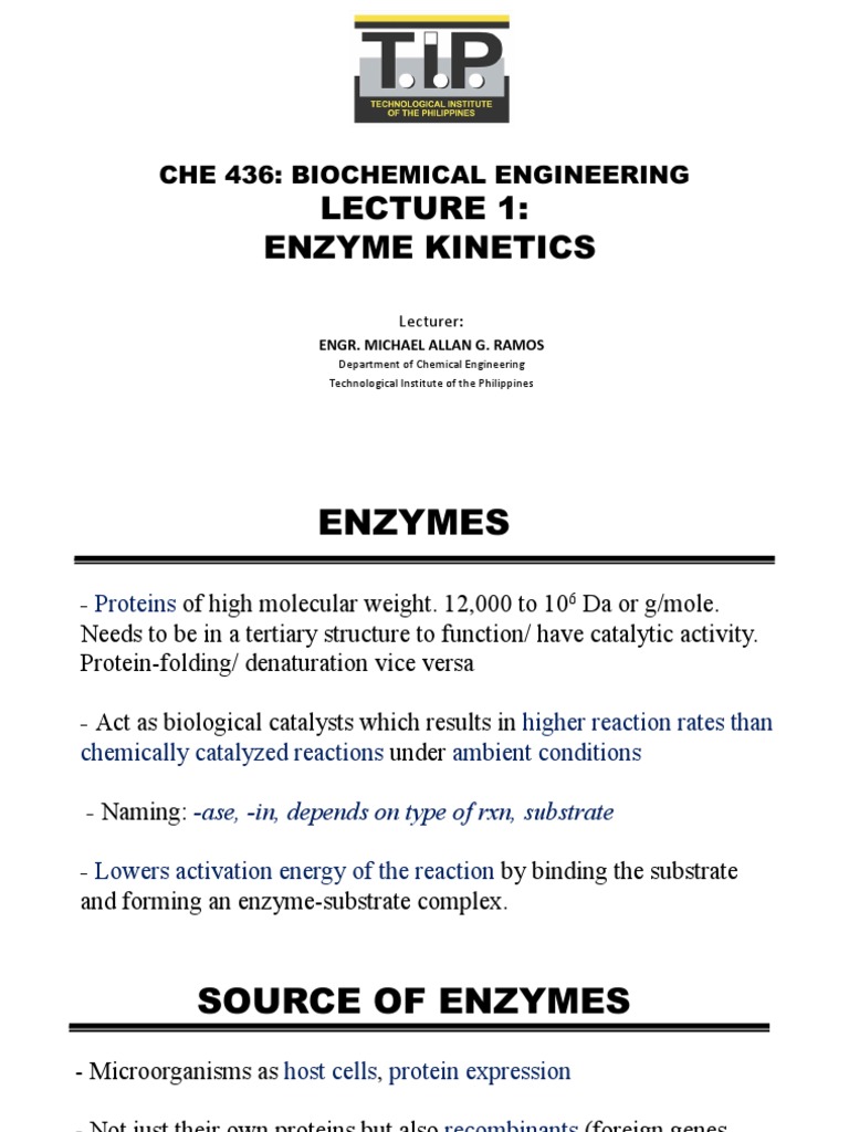 Lecture 1 - Enzyme Kinetics | PDF | Enzyme Kinetics | Enzyme