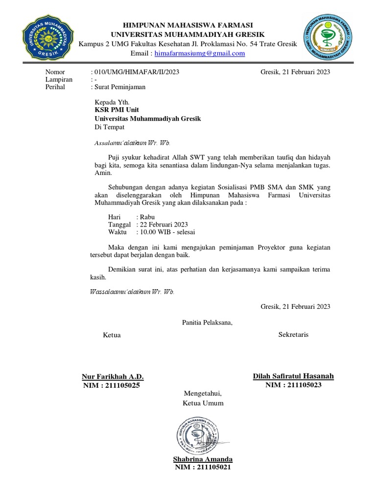 010 - Surat Peminjaman Proyektor | PDF