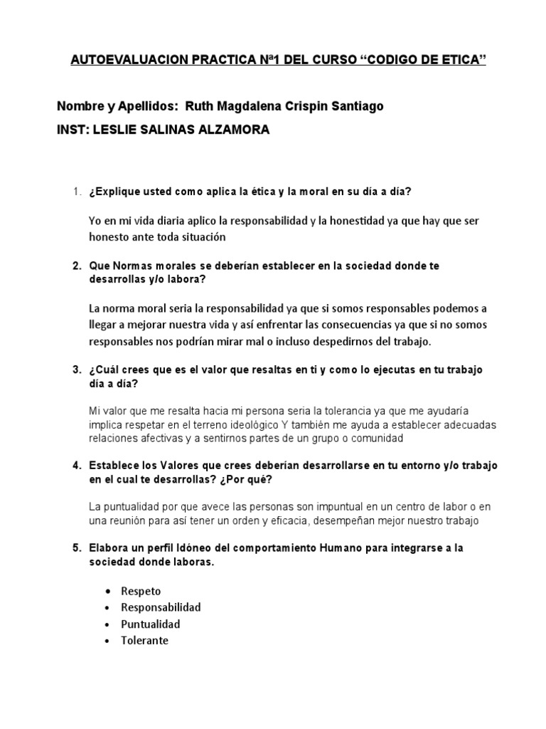 Evaluacion Practica Codigo de Etica | PDF