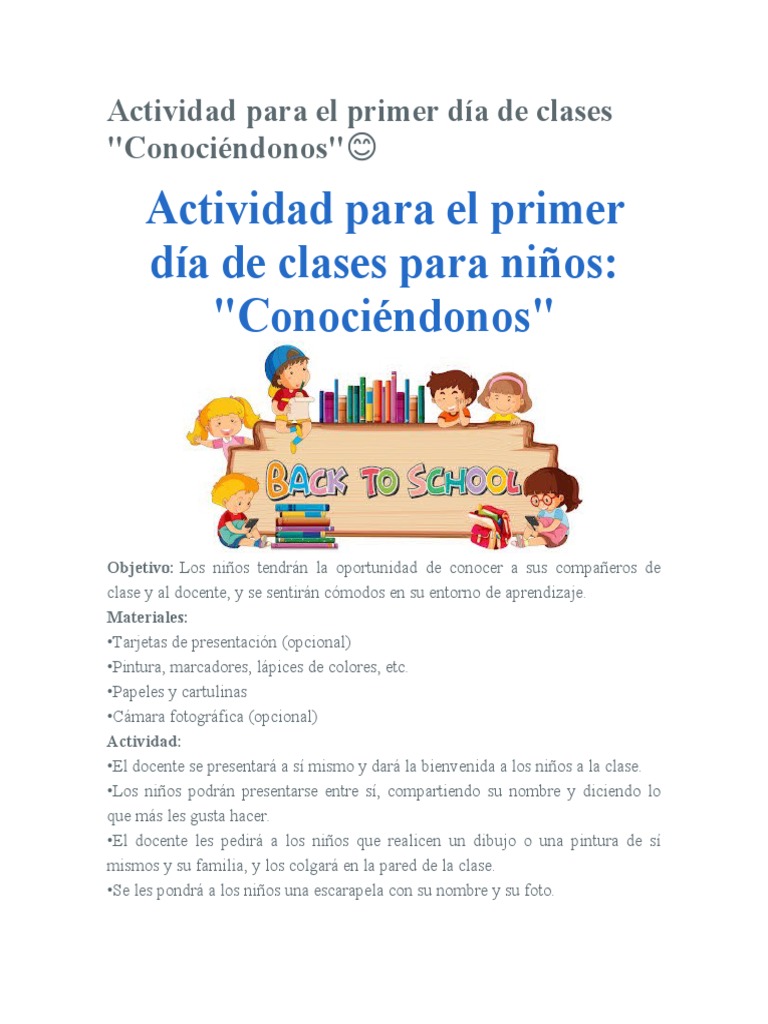 Actividad para El Primer Día de Clases | PDF | Hogar, jardinería y ...