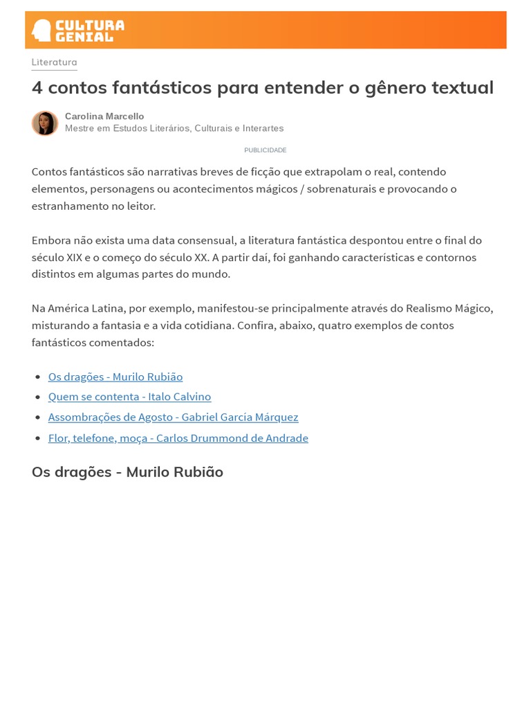 4 Contos Fantásticos para Entender o Gênero Textual - Cultura Genial ...