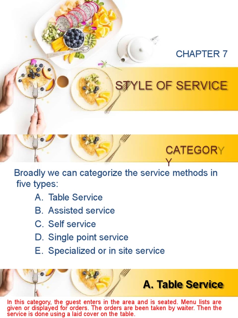 Chapter 7 Types of Food and Beverage Service | PDF | Tableware | Buffet