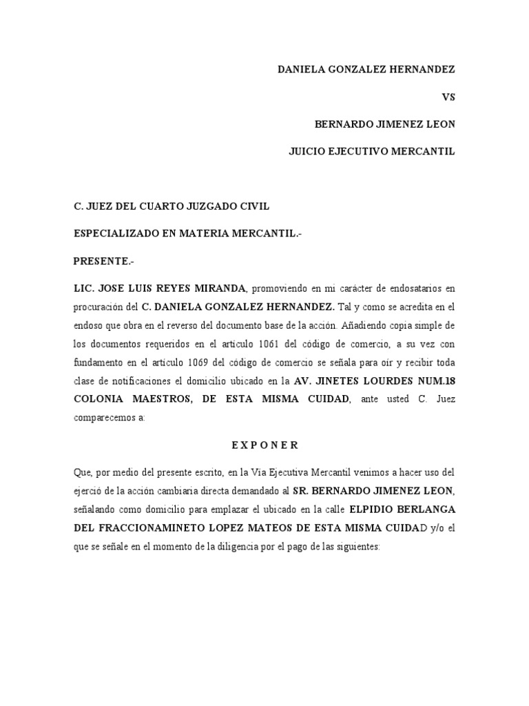 Demanda Ejecutiva Mercantil | PDF