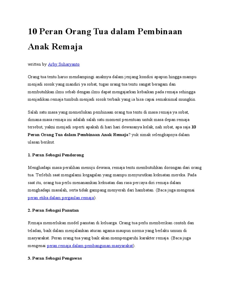 10 Peran Orang Tua dalam Pembinaan Remaja | PDF