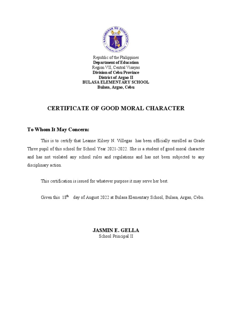 Certification Good Moral | PDF