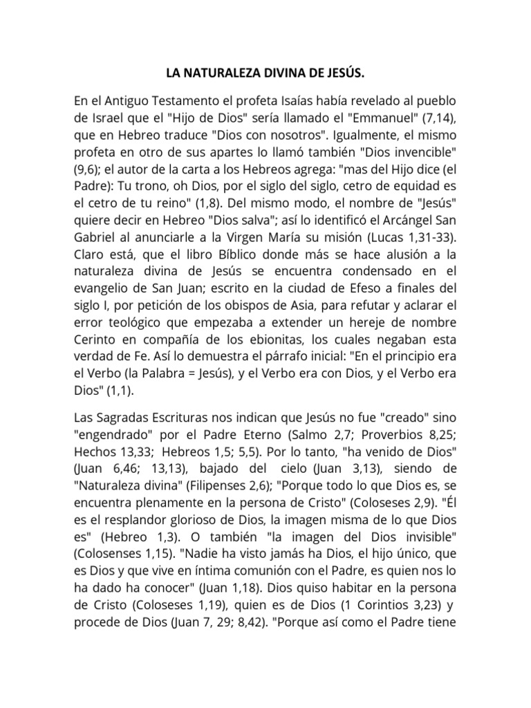 La Naturaleza Divina de Jesús | PDF | Jesús | Cristo (título)