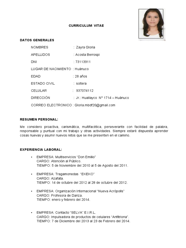 Curriculum Vitae de Zayra Acosta | PDF