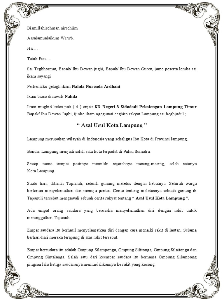 Lomba Cerita Rakyat Lampung SD 3 | PDF