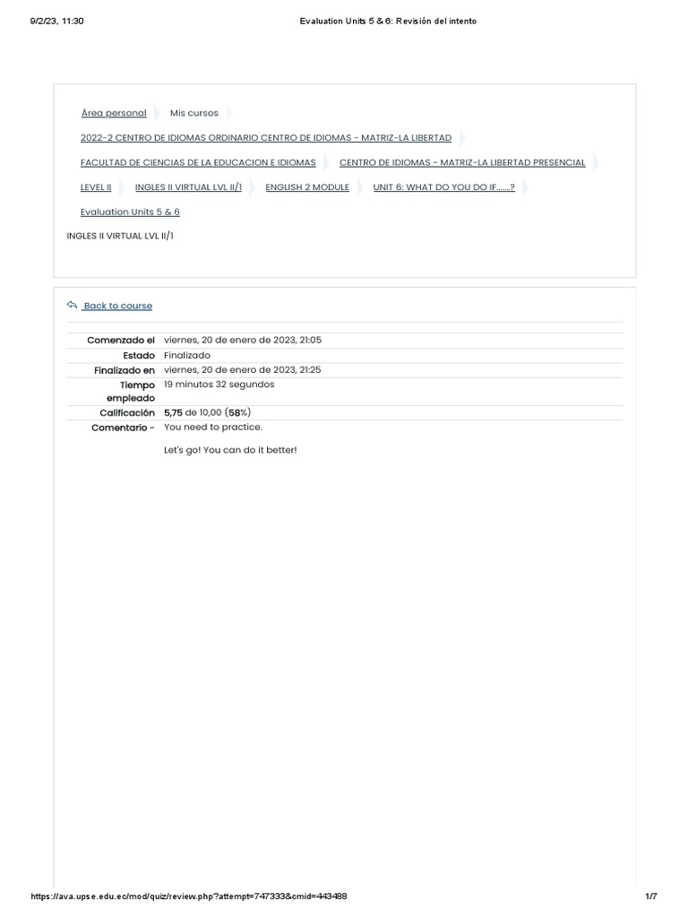 Evaluation Units 5 & 6 - Revisión Del Intento | PDF